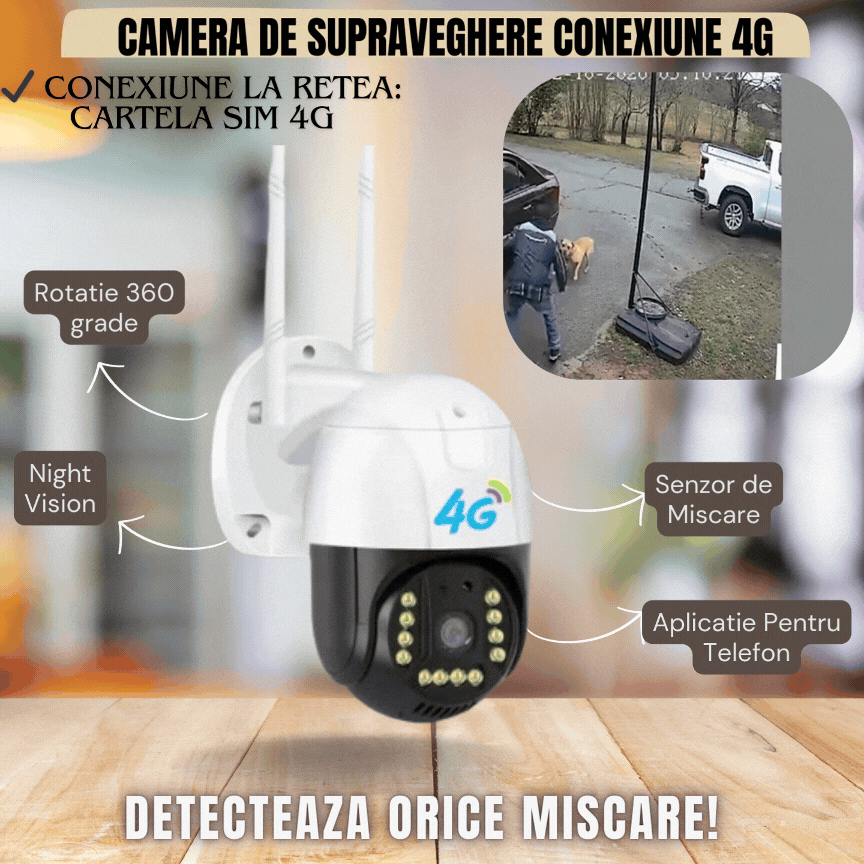 Camera De Supraveghere Cu Conexiune SIM 4G, Night Vision, Senzor de Mi ...