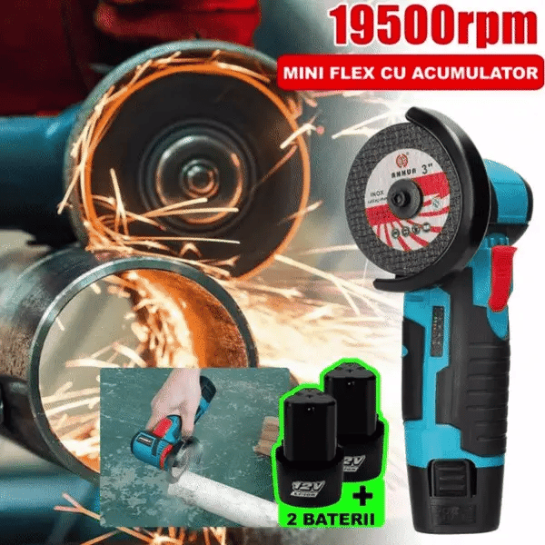 Mini Polizor Unghiular Electric cu 2 Acumulatori si 2 Discuri,Flex Por ...