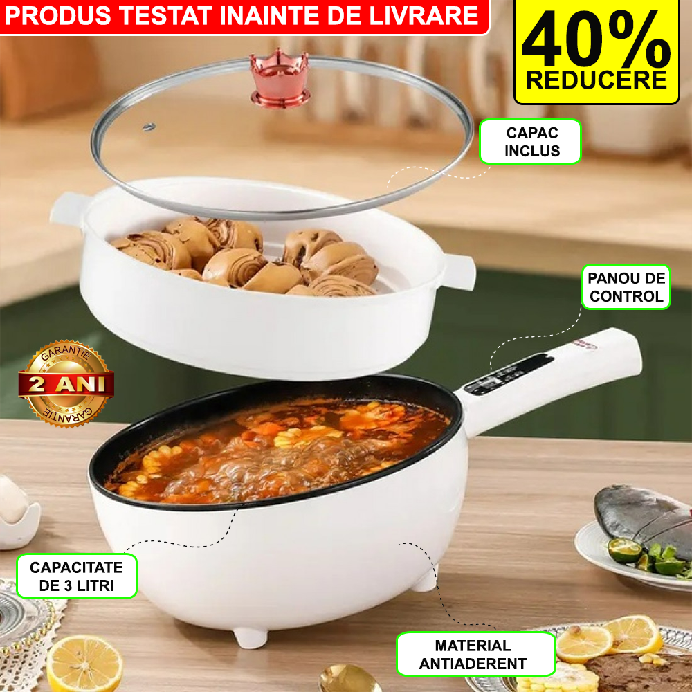 Tigaie Electrica Multifunctionala, 26 Cm, Pentru Gatit Fara Aragaz, Cu ...